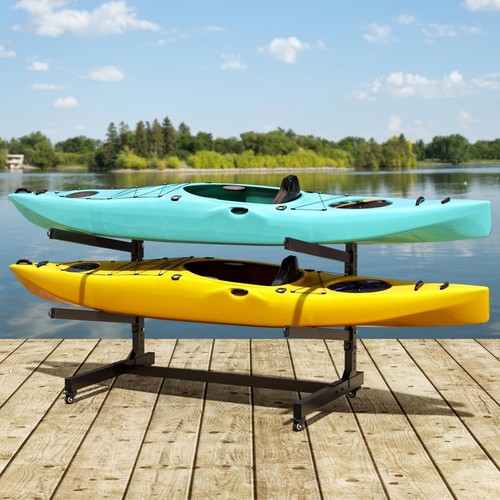 2 Levels Heavy Duty Freestanding Kayak Storage Rack with Lockable ...