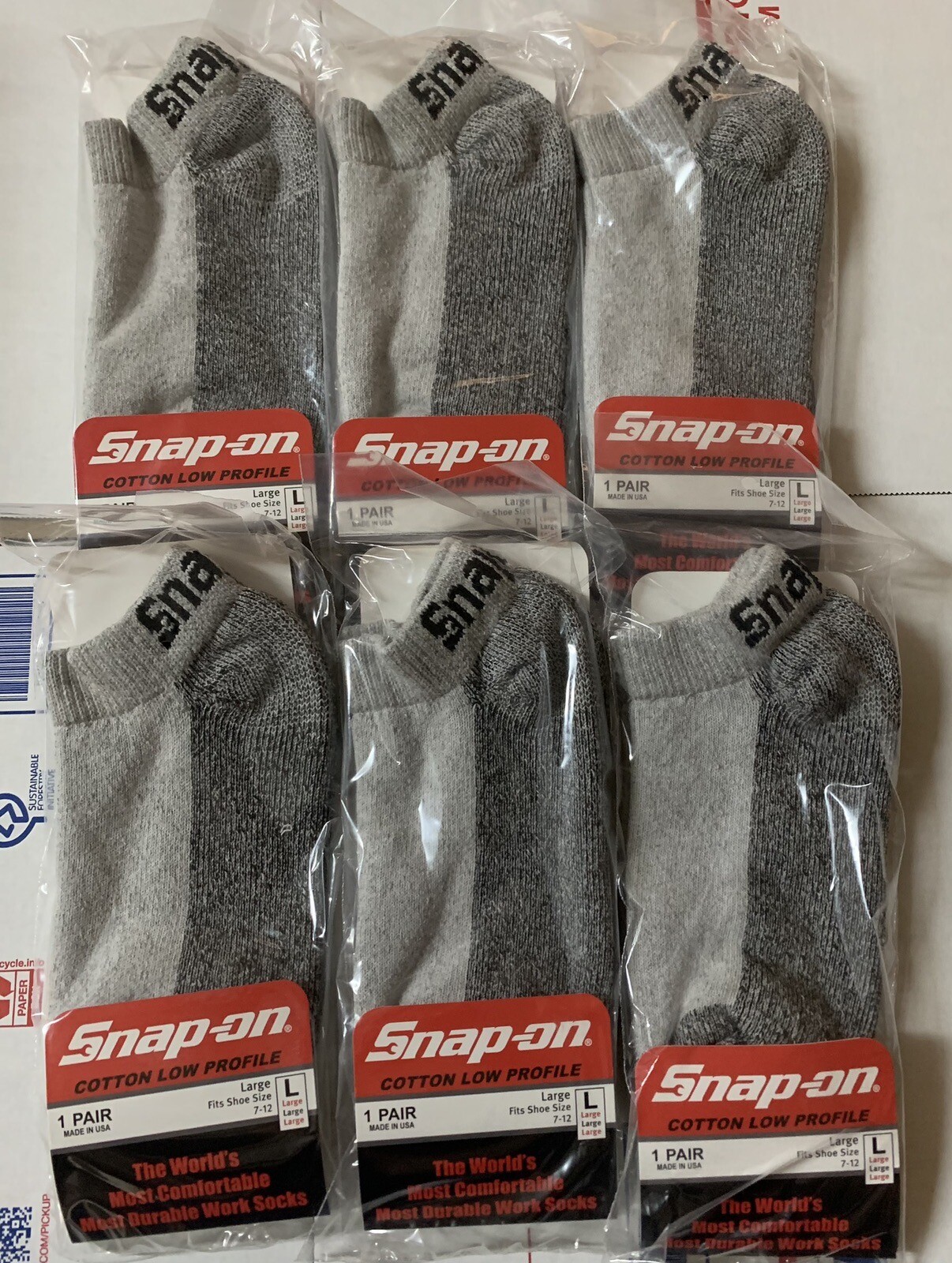 6 Pairs Men's Gray Snap On Tools LOW PROFILE Socks Large FREE Shipping ...