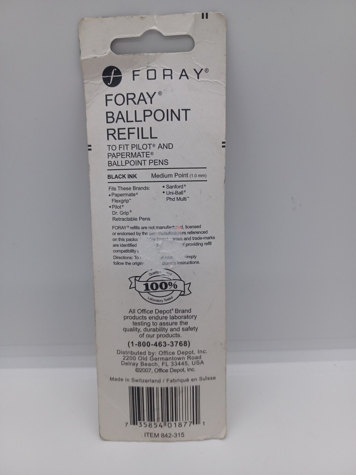 FORAY Refills for Pilot And Papermate Ballpoint Medium Black 1.0mm Ink ...