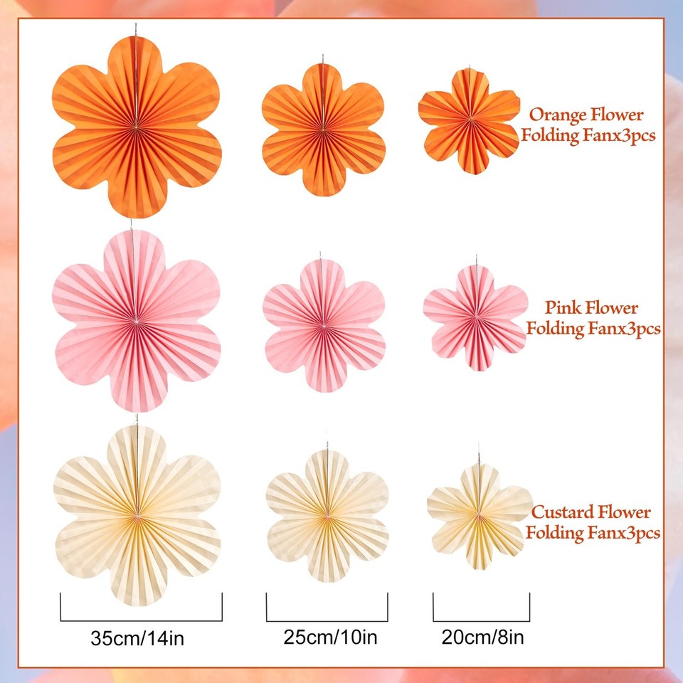 Paper Flowers & Fans Wall Decor Orange Flower Party Decorations | eBay