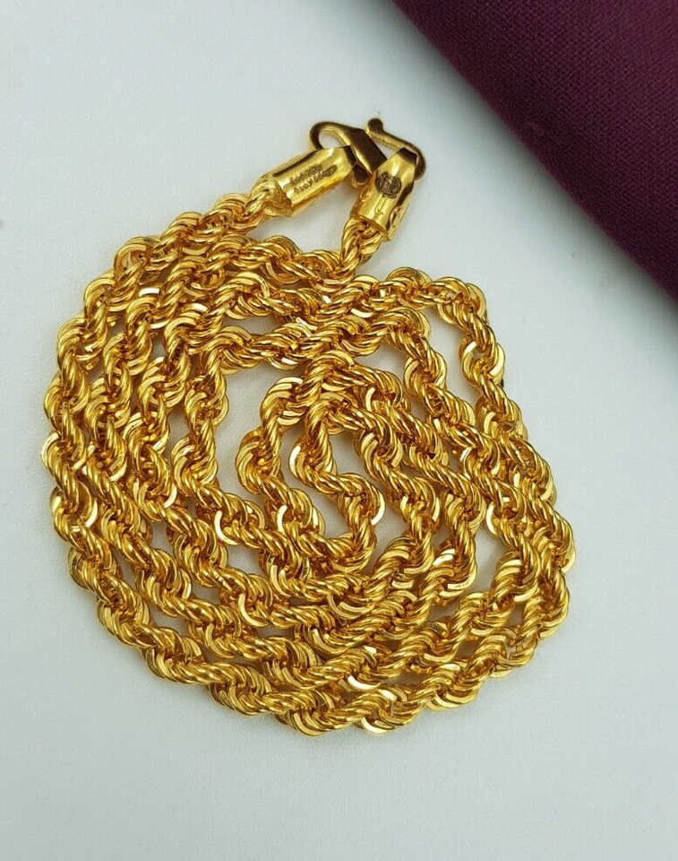 Authentic 22K Gold Chain Necklace Yellow Gold Rope Chain Hallmark Royal ...