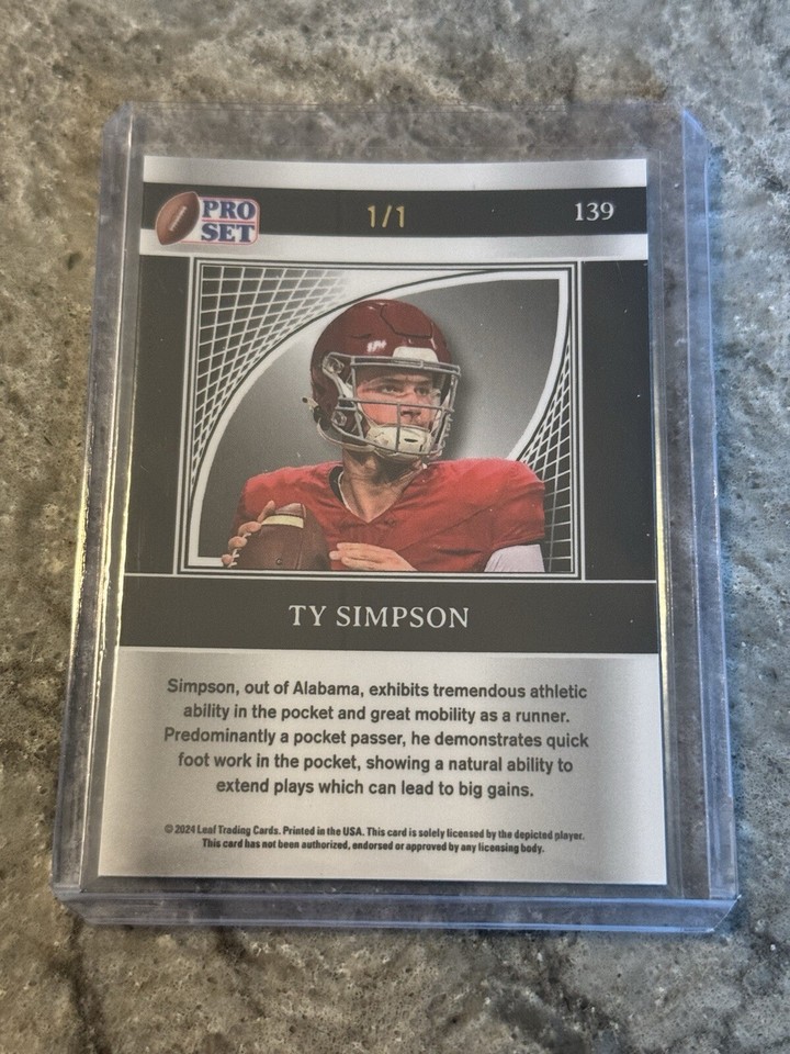 2024 Leaf Pro Set #139 Ty Simpson SSP 1/1 Rookie RC Alabama Crimson ...