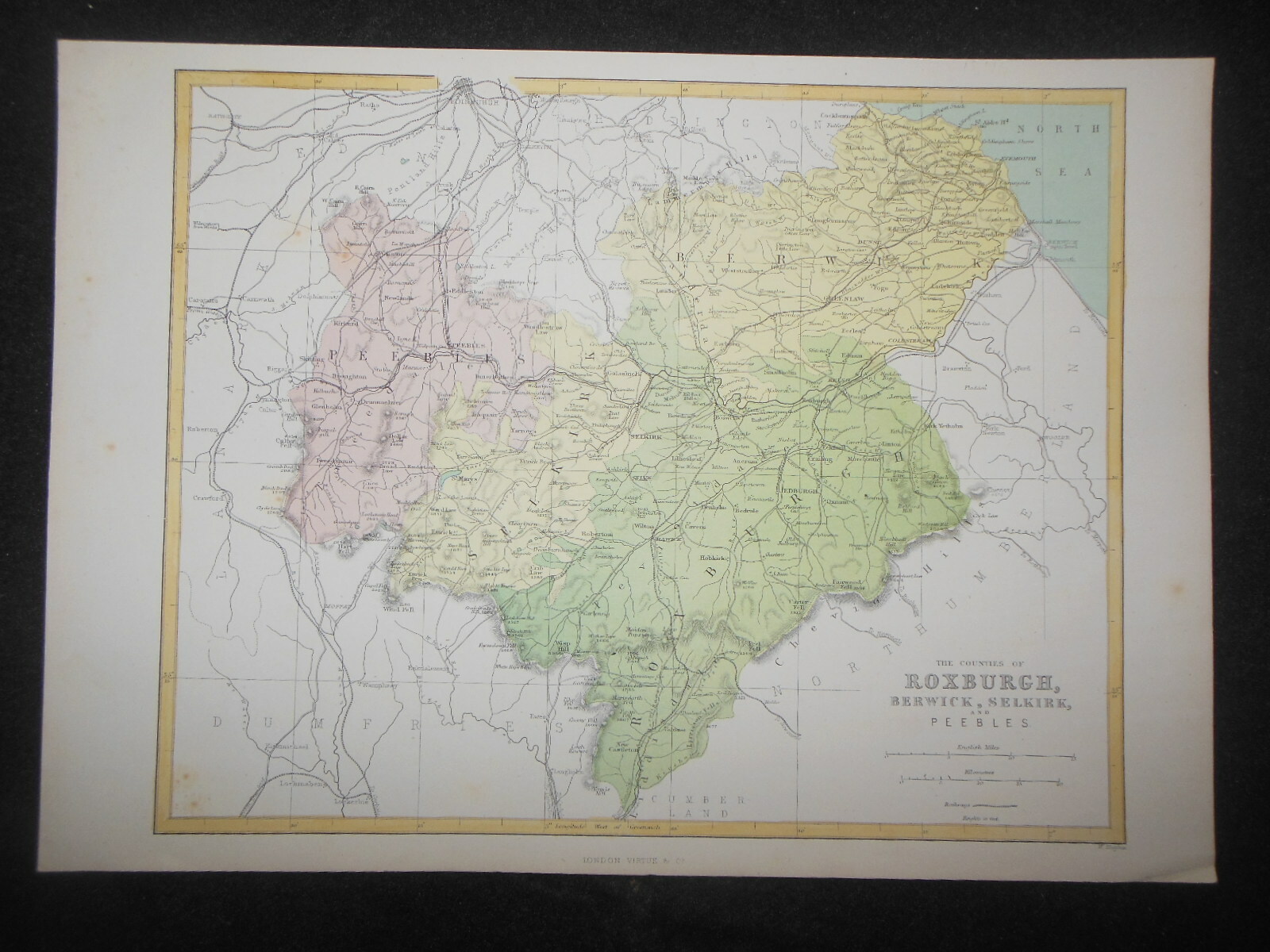 Antique Virtue Map of ROXBURGH, Scotland (1874) Berwick, Selkirk and ...