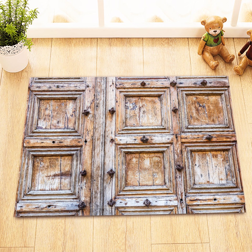 Rustic Wood Barn Door Floor Retro Flowers Kitchen Bathroom Bath Door ...