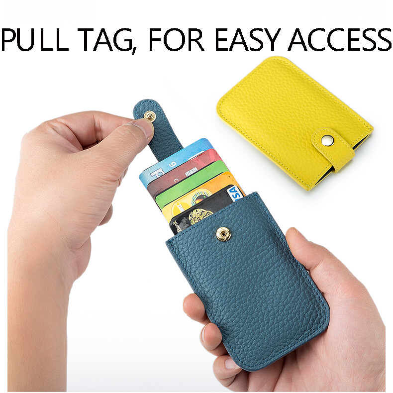 Credit Card Holder Wallet with Pull Tabs Slim Leather RFID Blocking ...