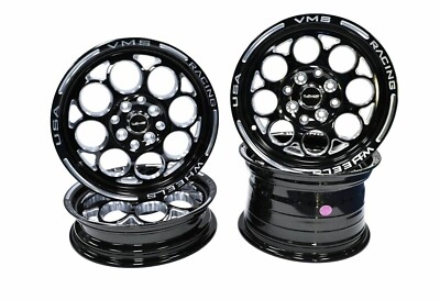 VMS Racing Front & Rear Wheels Black Modulo Drag Pack 15x3.5 15x8 4x114 ...