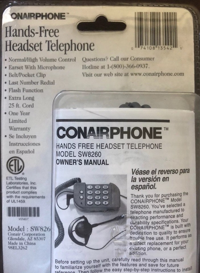Conair Phone Hands-Free Headset Telephone (SW8260) w/ Volume Control ...