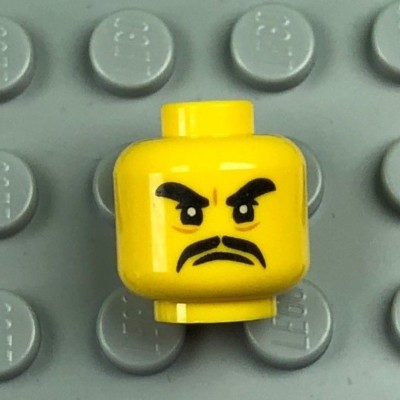 LEGO Male Minifig Head Thick Black Eyebrows and Moustache Angry ...