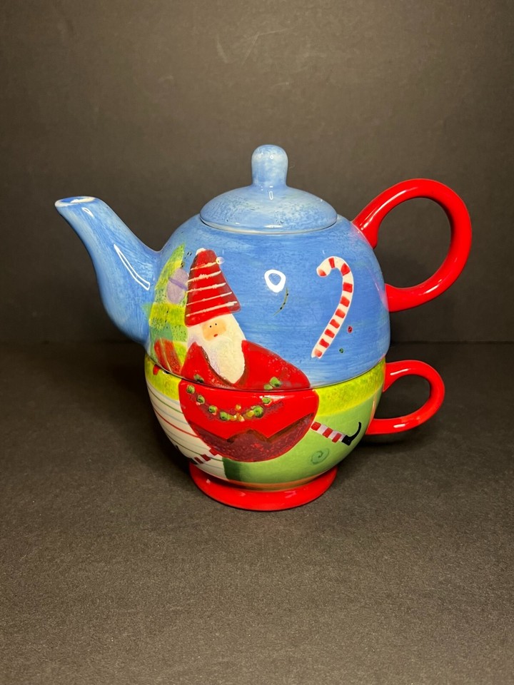 Le Gourmet Chef 2005 Christmas Ceramic Santa Claus 3pc Tea for One Set ...
