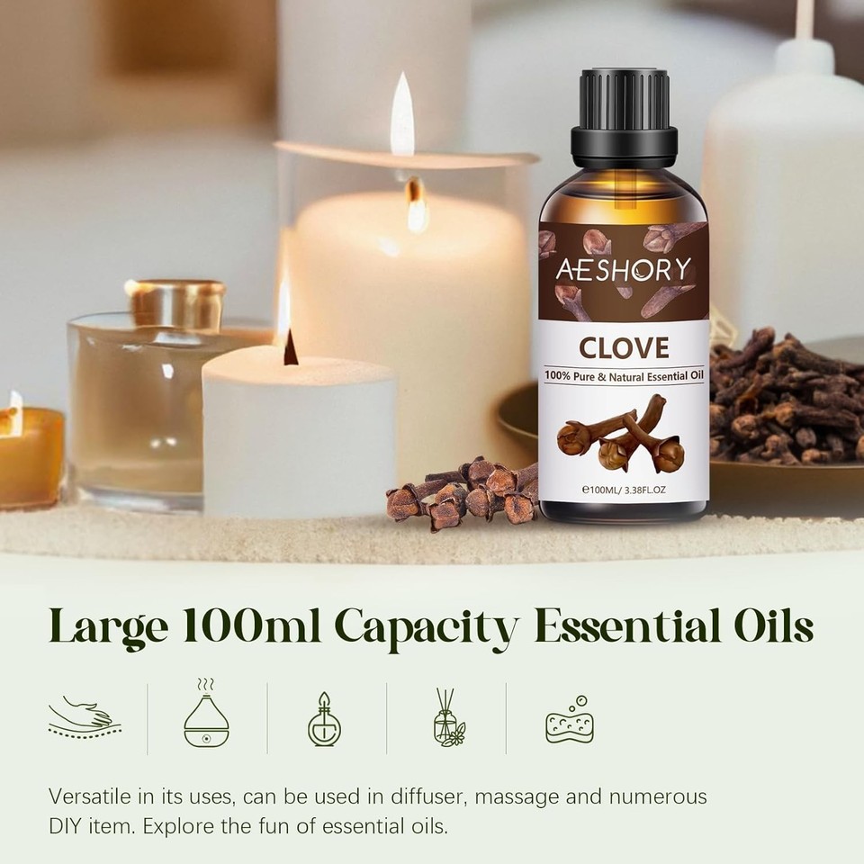 AESHORY Clove Essential Oils 100ml, Pure Natural Clove Bud Oil ...