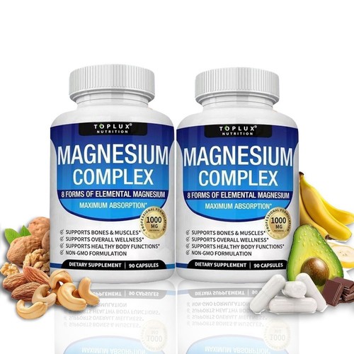 Toplux Nutrition Magnesium complex supplement: 1000mg of 8-element , 90 ...