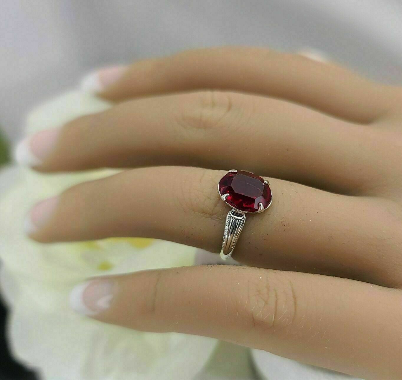 2.0Ct Oval Cut Lab-Created Ruby Solitaire Designer Shank Ring In ...