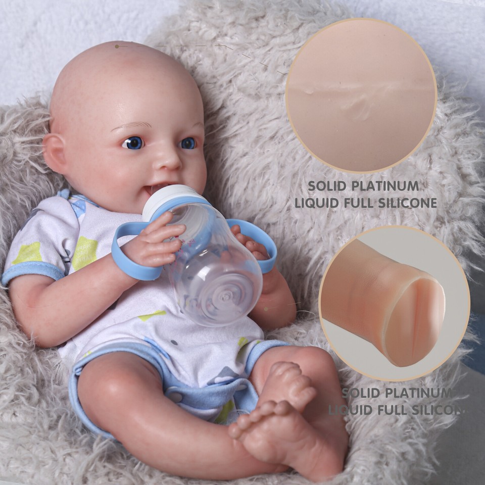 COSDOLL 18" Newborn Smile Girl Full Platinum Silicone Reborn Baby Doll ...