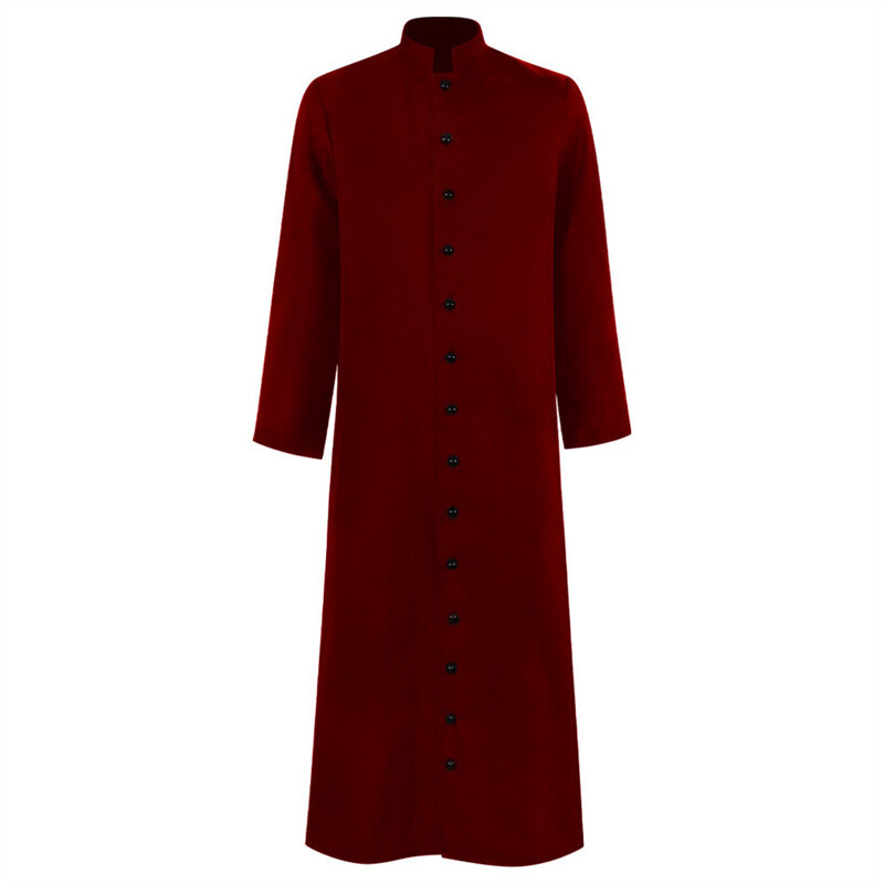 Men's Priest Costume Medieval Friar Single Breasted Long Robe Clergy ...