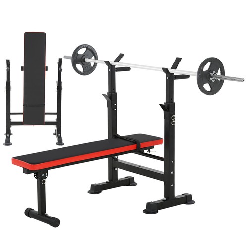 Adjustable Weight Bench Press Set with Squat Rack Foldable Flat Incline ...