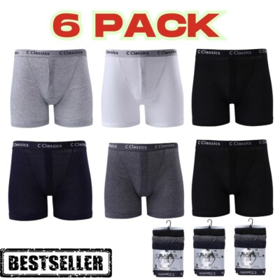 6 Pack Men's Boxer Shorts Soft Cotton Button Fly Underwear Underpants ...