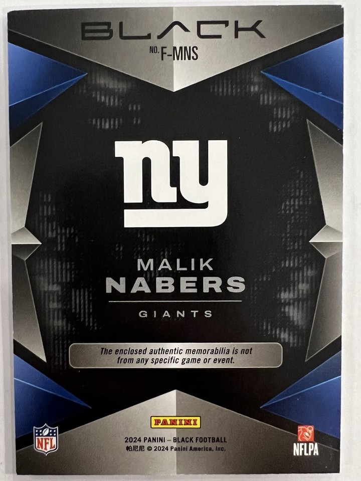 2024 Panini Black Malik Nabers Futuristic 2-Color Patch /99 RC Rookie ...