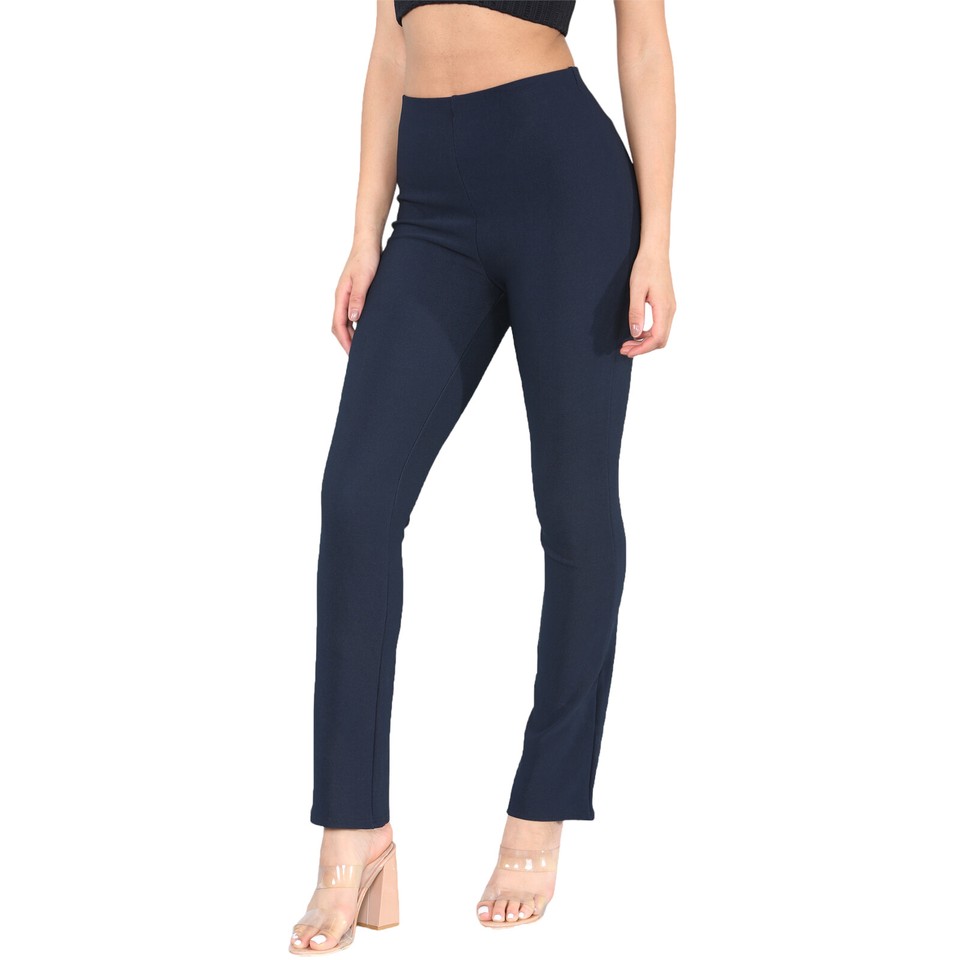 2 PACK WOMENS BOOTLEG TROUSERS LADIES BOOTCUT STRETCH FINELY RIBBED ...