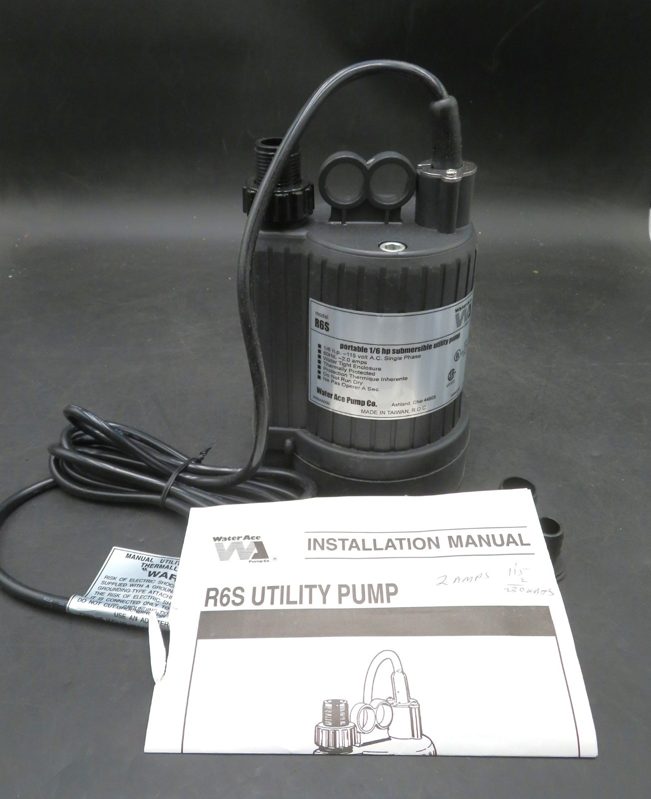 Water Ace Pump Co. Model RES 1/6 HP Submersible Utility Pump | eBay