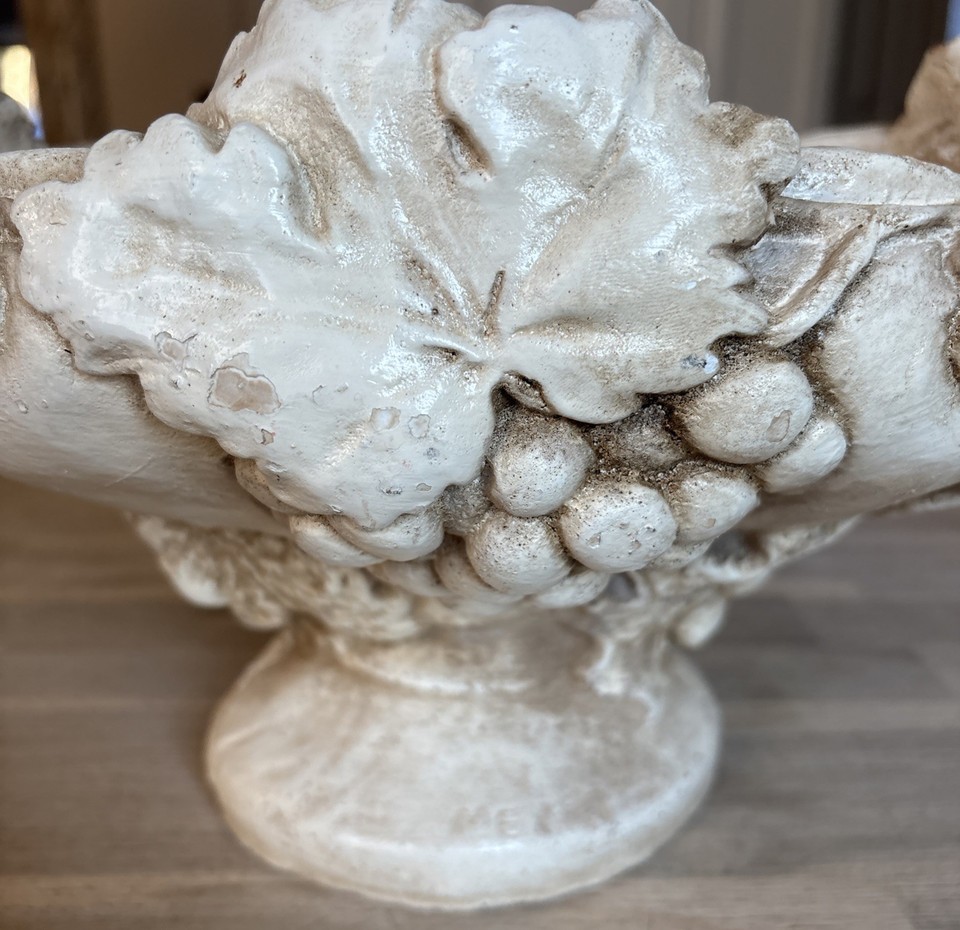 Vintage Chalk Ware Majolica Pedestal Fruit Bowl Grapes Leaves Large ...