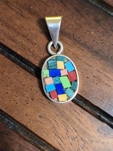 Vintage Sterling Silver Multi Semi Precious Stone Mosaic Pendant | eBay