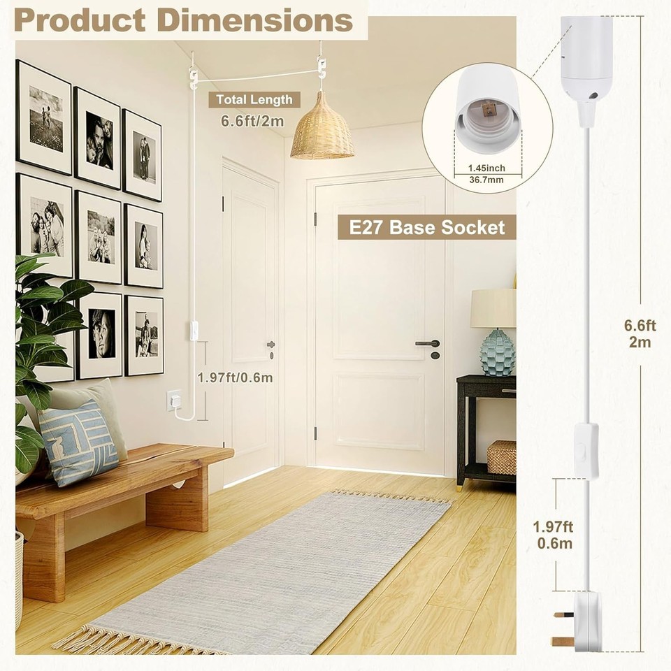 E27 Lampholder, Pendant Light Ceiling Lighting Fitting, Suspended ...
