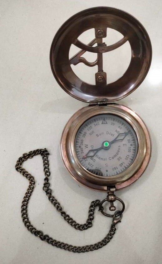 Sun Dial Pocket Watch Antique Old Gold Lustre Unusual Compass Navy ...