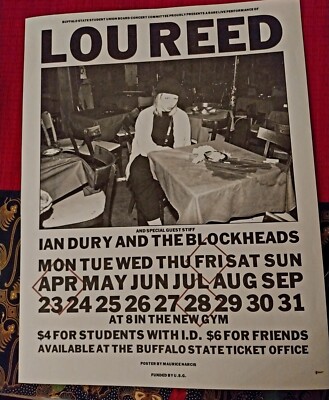 LOU REED CONCERT POSTER 1978 IAN DURY PUNK NY ART ROCK PHOTO US BG ...