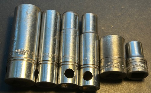 Vintage Williams 1/2” Drive -4 Deep 12 Point Sockets -2 Shallow 12 ...