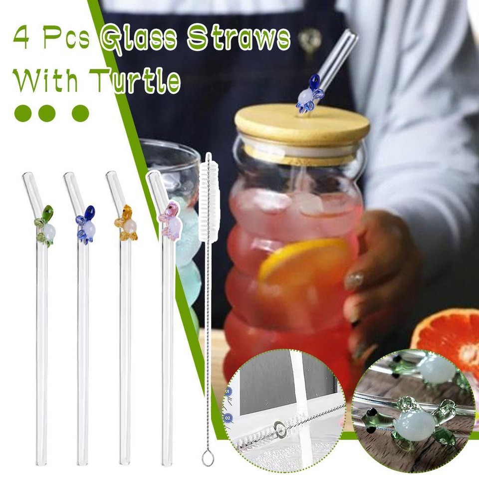 Glass Straws With Cute Colored Turtle 4pcs Durable D2P3 | eBay