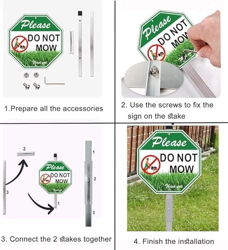 2 Pack Please Do Not Mow Metal Signs with Stake, 10" x 10" Reflective ...