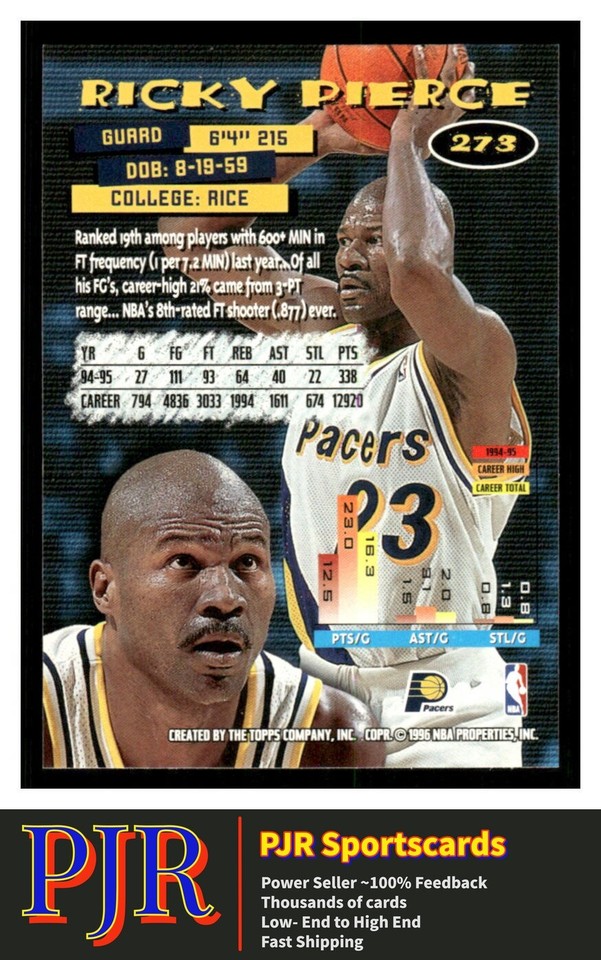 1995-96 Stadium Club #273 Ricky Pierce Indiana Pacers 35% Off 4+ | eBay