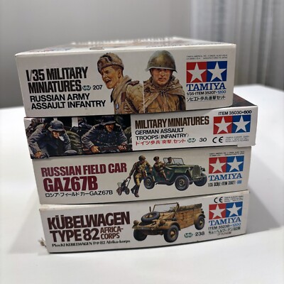 Lot of 4 NIB Tamiya 1/35 Model Kits Infantry Army Cars Miniature Troops ...