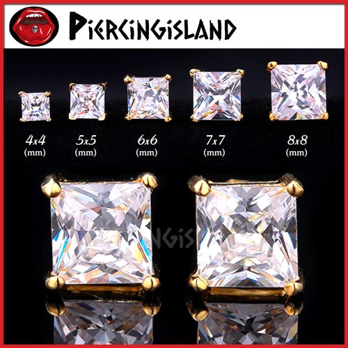 18K YELLOW GOLD FILLED CT SQUARE SIGNITY DIAMOND MENS LADIES KIDS STUD ...