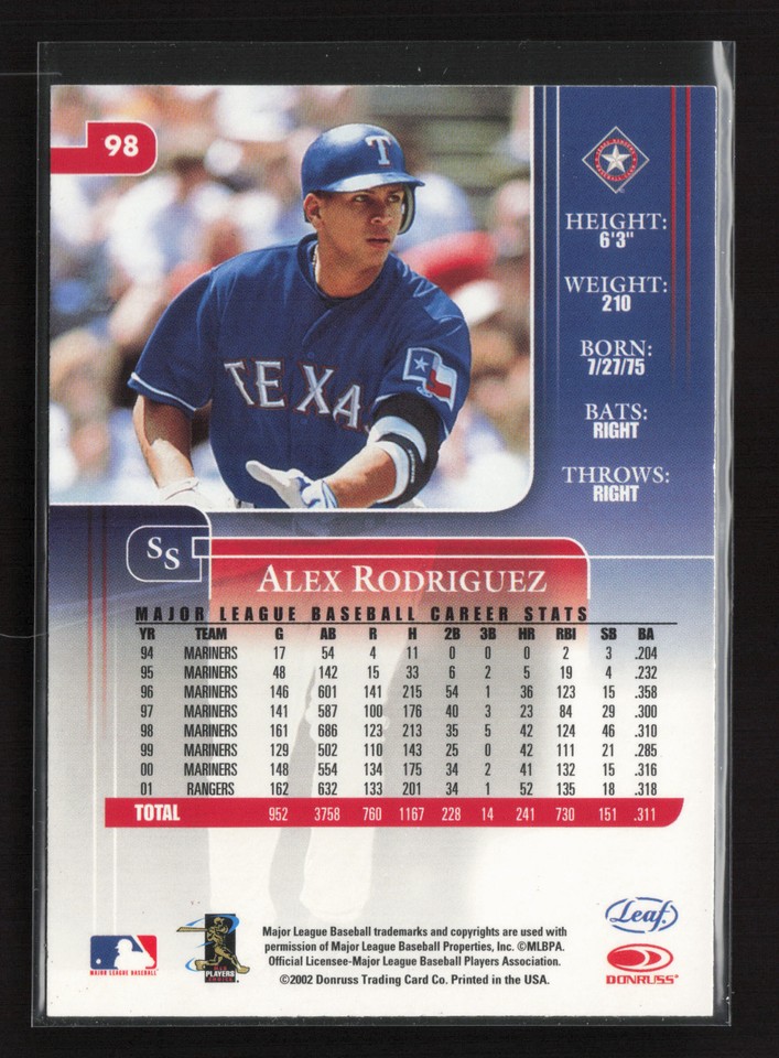 2002 Leaf Rookies & Stars #98 Alex Rodriguez Texas Rangers | eBay