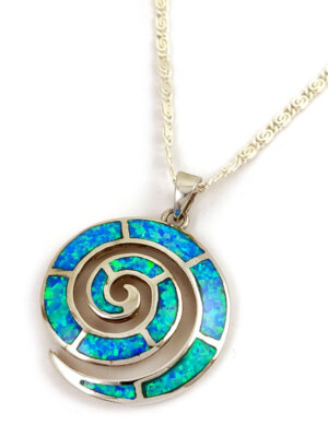 Greek Blue Opal Silver Spiral Pendant 23mm Chain Necklace Jewelry From ...