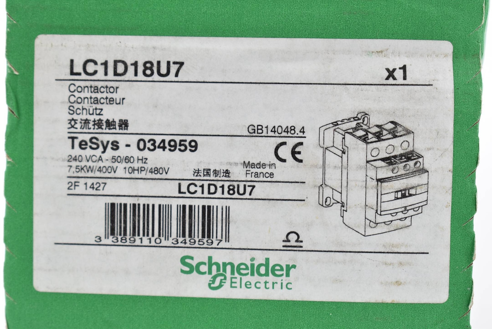 Schneider electric Leistungsschütz 240VAC 50/60Hz 7,5kW/400V 10HP/480V ...