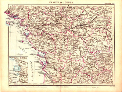WESTERN FRANCE "FRANCE DE L'OUEST" Antique original map 1885 | eBay