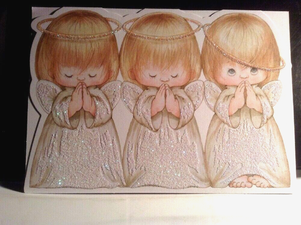 Hallmark Glittered Christmas Card Three Praying Angels Unused+env | eBay