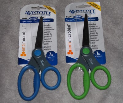 Westcott Anti-Microbial Scissors Soft Comfort Handle Blue & Green 7 ...