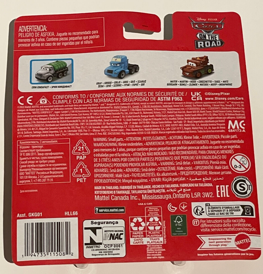 New! DISNEY PIXAR CARS MINI RACERS Erin Kindafast Mater Gray semi-truck ...