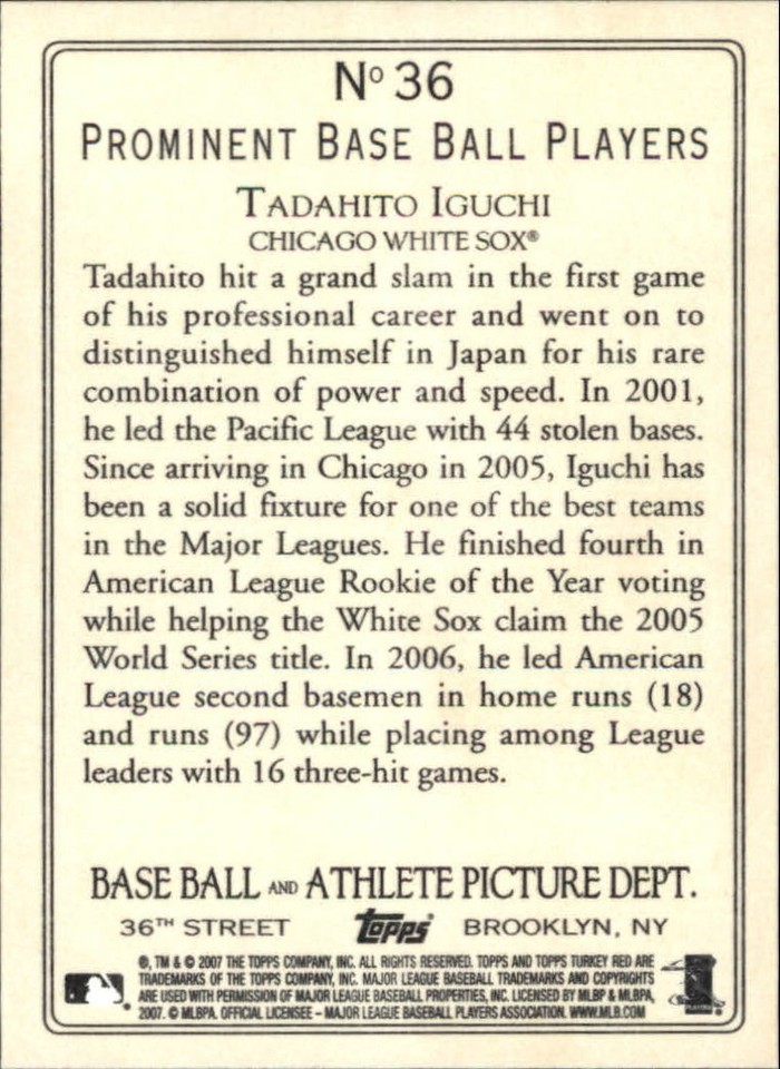 2007 Topps Turkey Red Baseball Card #36 Tadahito Iguchi | eBay