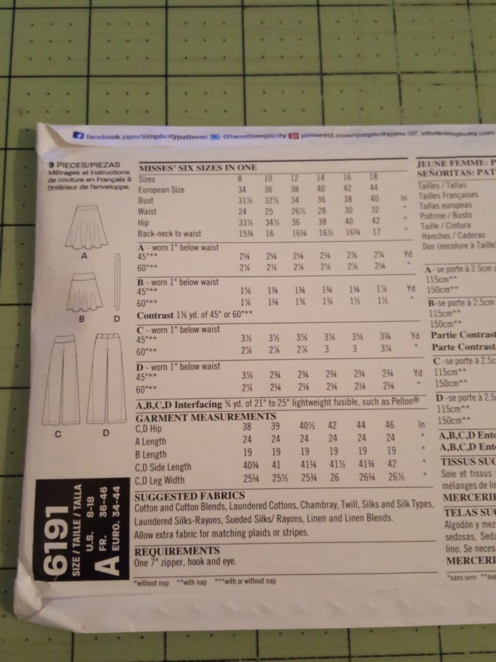 New Look Pattern 6191 Womens Skirts Pants Sash Sizes 8 10 12 14 16 18 ...