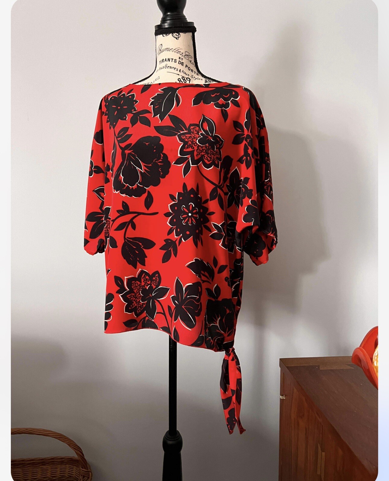 Teddi of California Women's Vintage Red & Black Blouse with Side Tie | eBay