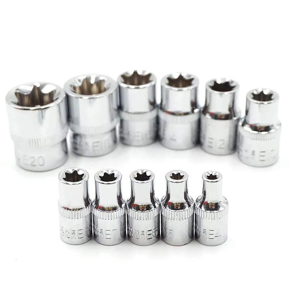 11x Type E Torx Star Female Bit Socket Set 3/8" 1/4" Drive E4 -E20 ...