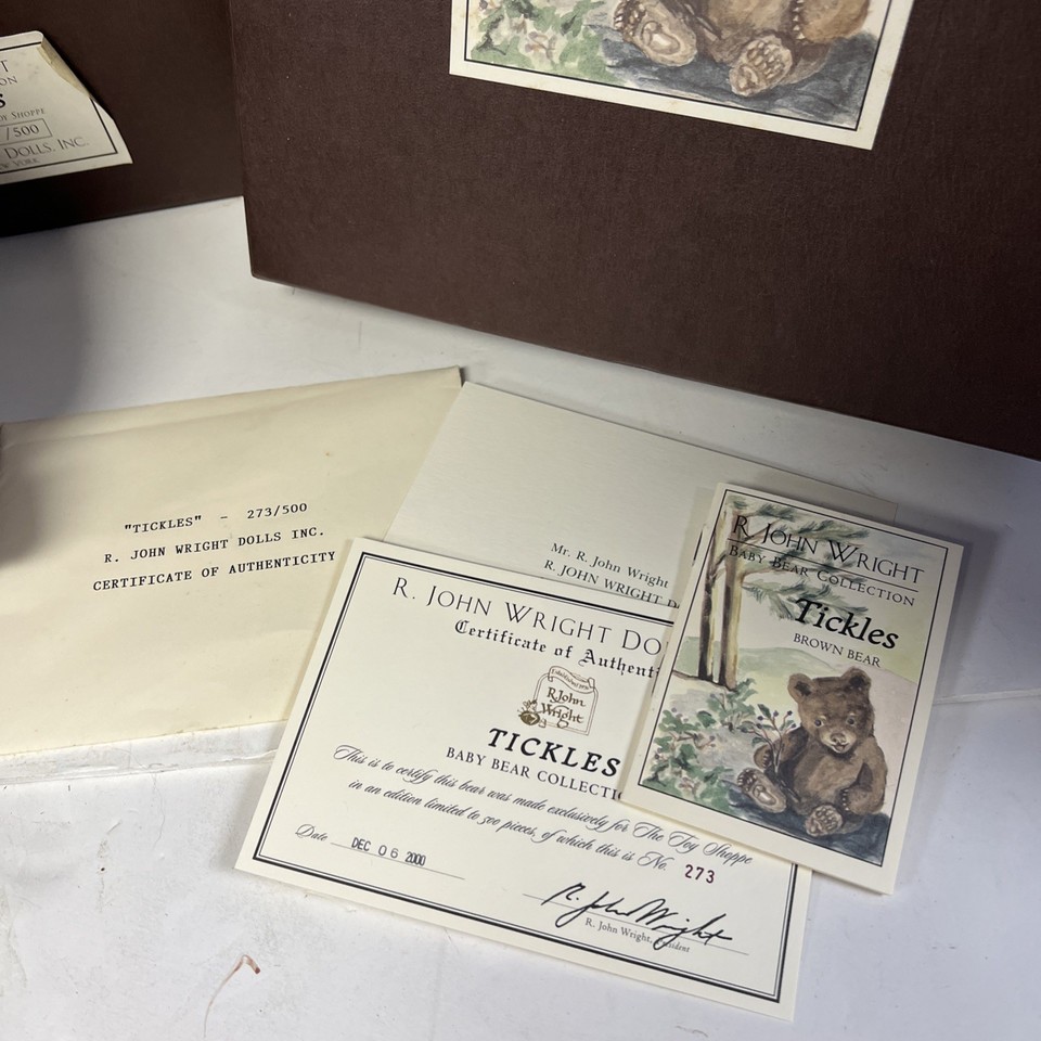 R John Wright 12” "Tickles" Baby Brown Bear COA Adorable | eBay