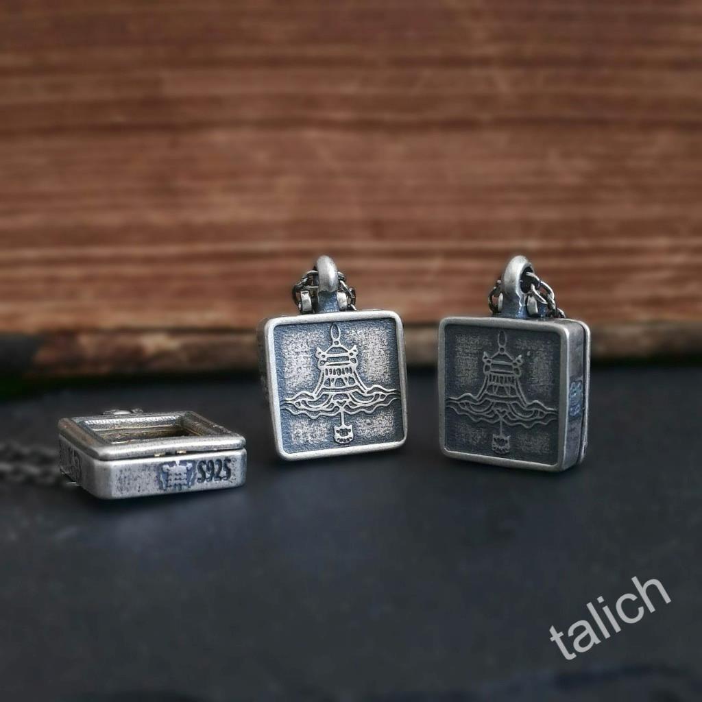 Gold Plated Sterling Silver Small Square Amulet Pendant Necklace Buddha ...