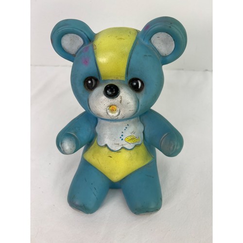 VTG Rubber Bear Squeak Toy Blue Yellow Fish Bib Taiwan Made Collectible ...
