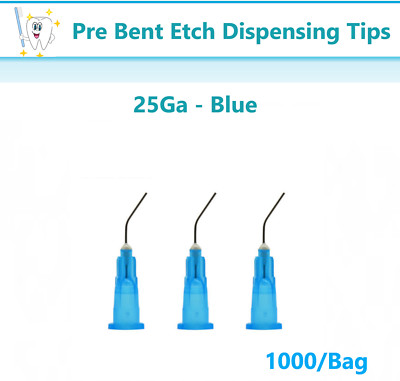 1000 Blue 25 Gauge Etch Dental Pre Bent Applicator Dispensing Tips (10 ...