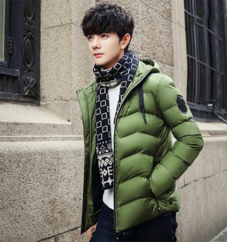 Men's Winter Korean Casual Jacket Slim Short Thicken Warm Cotton Hooded ...